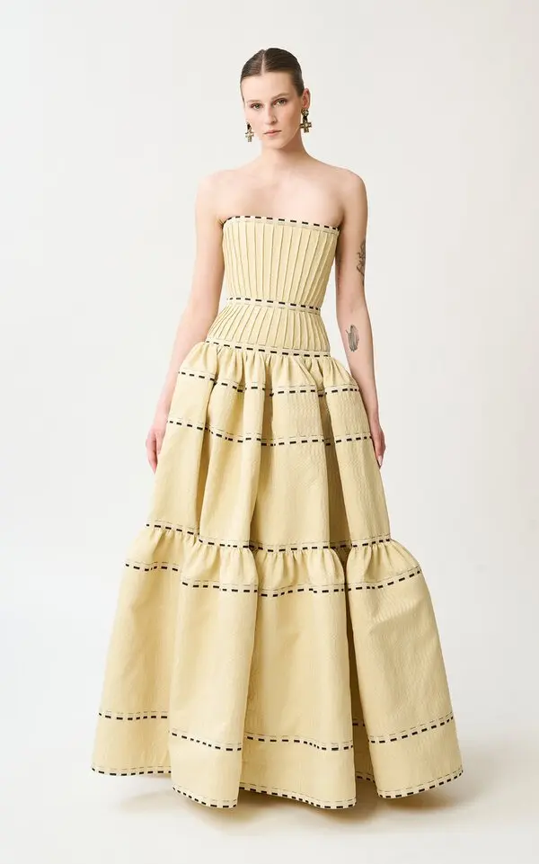 JUOZAS STATKEVICIUS Voluminous Jacquard Corset Maxi Dress - Yellow