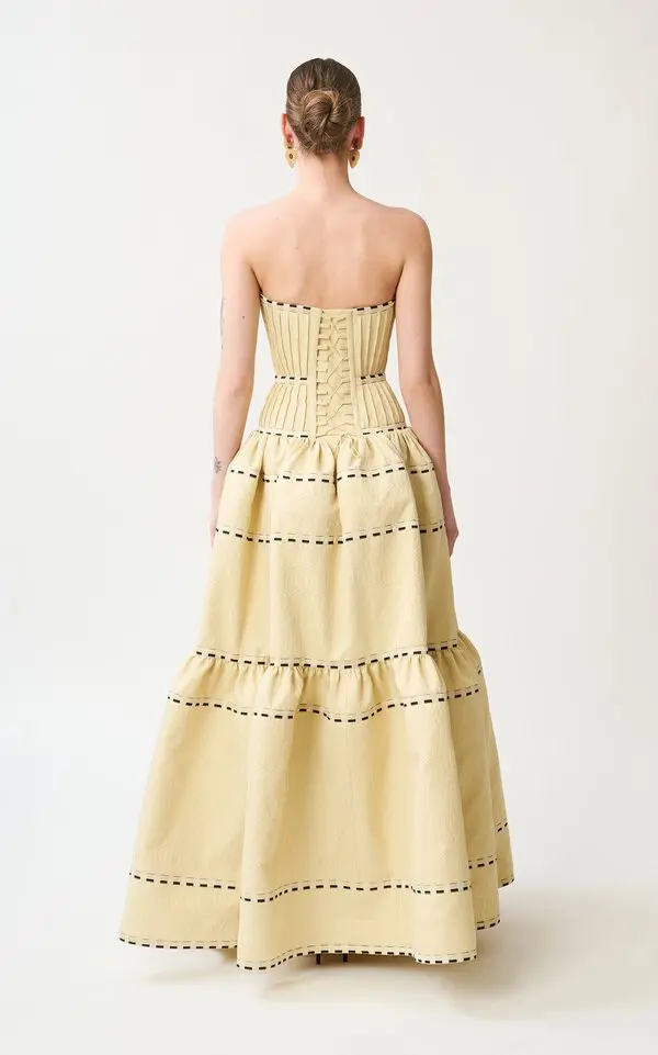 JUOZAS STATKEVICIUS Voluminous Jacquard Corset Maxi Dress - Yellow