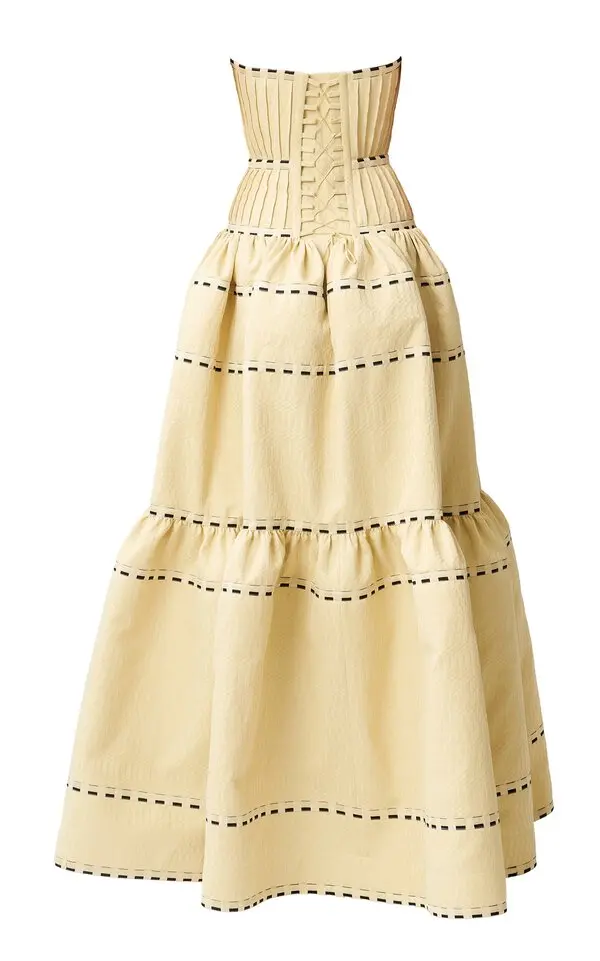 JUOZAS STATKEVICIUS Voluminous Jacquard Corset Maxi Dress - Yellow