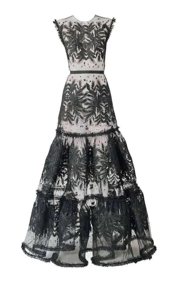 JUOZAS STATKEVICIUS Sleeveless Embroidered Tulle Gown