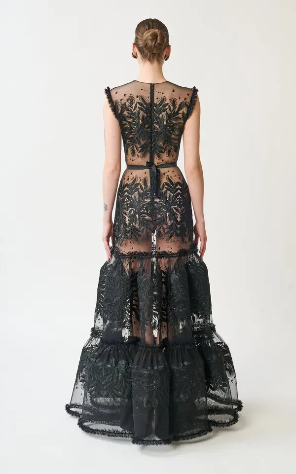 JUOZAS STATKEVICIUS Sleeveless Embroidered Tulle Gown