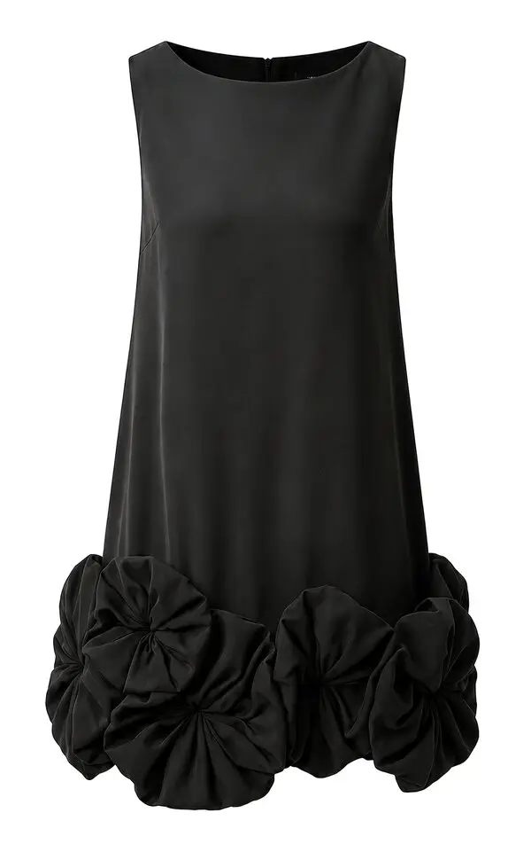 JUOZAS STATKEVICIUS Sleeveless Crepe Floral-appliqué Mini Dress - Black