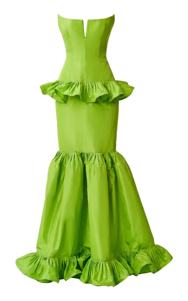 JUOZAS STATKEVICIUS Ruffled Corset Taffeta Maxi Dress