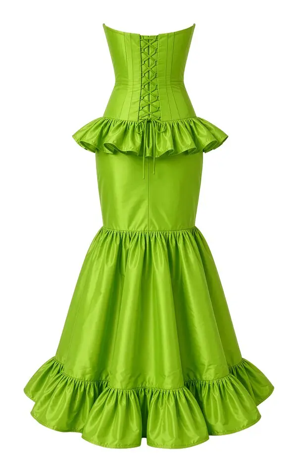 JUOZAS STATKEVICIUS Ruffled Corset Taffeta Maxi Dress