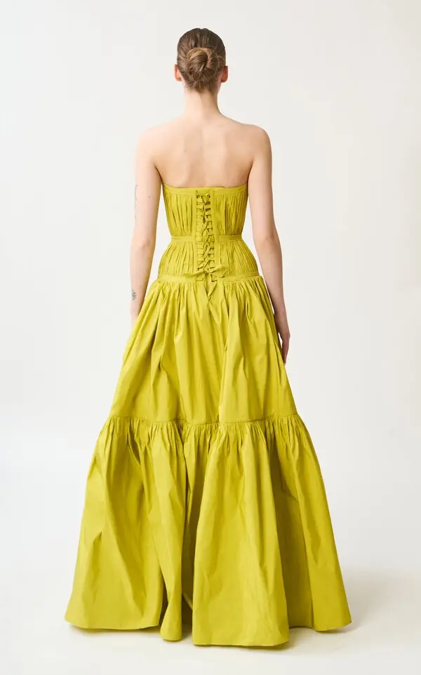 JUOZAS STATKEVICIUS Draped Corset Taffeta Maxi Dress