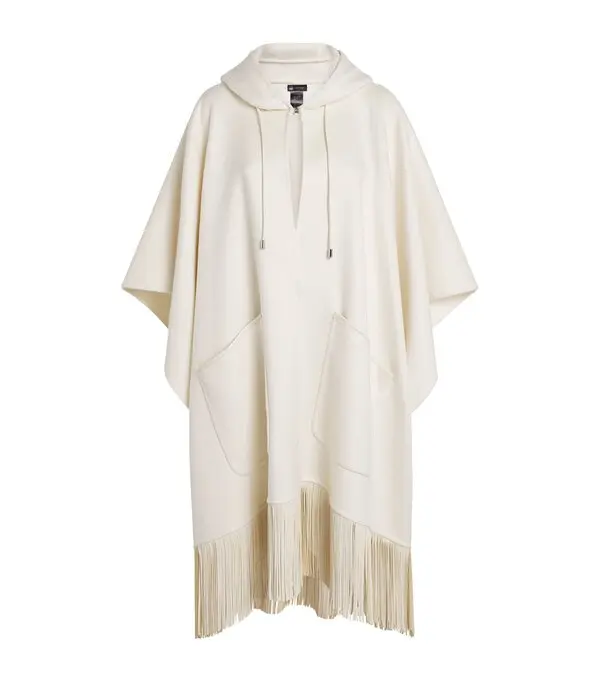 Colombo Cashmere Hooded Cape With Fringe Trim