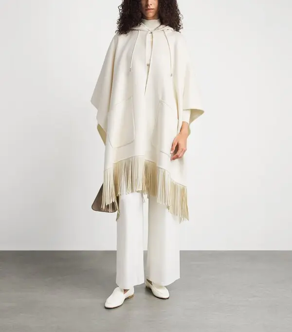 Colombo Cashmere Hooded Cape With Fringe Trim