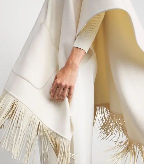 Colombo Cashmere Hooded Cape With Fringe Trim