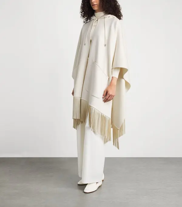 Colombo Cashmere Hooded Cape With Fringe Trim