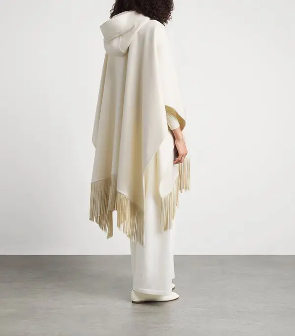 Colombo Cashmere Hooded Cape With Fringe Trim