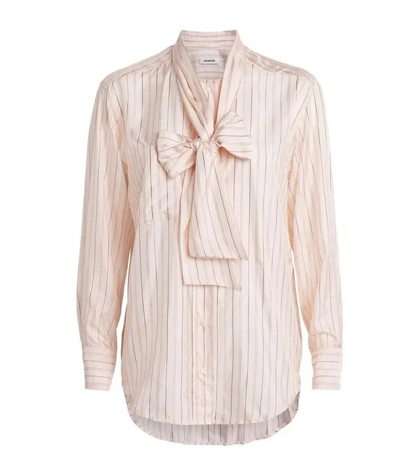 Sandro Pussybow Stripe Shirt - Pink