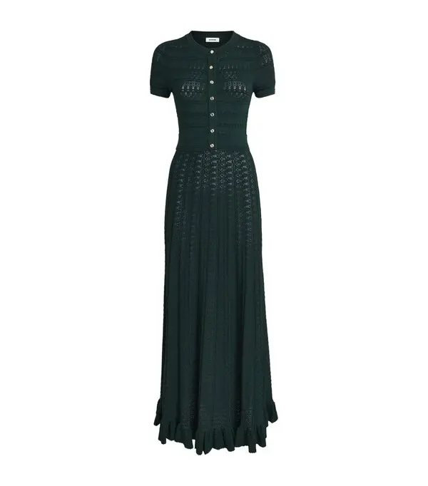 Sandro Pointelle-knit Midi Dress - Green