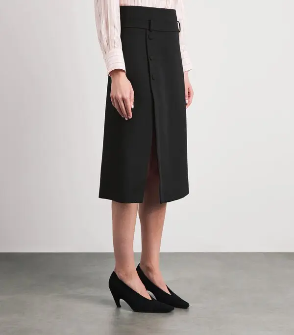 Sandro Wool Double-waistband Midi Skirt
