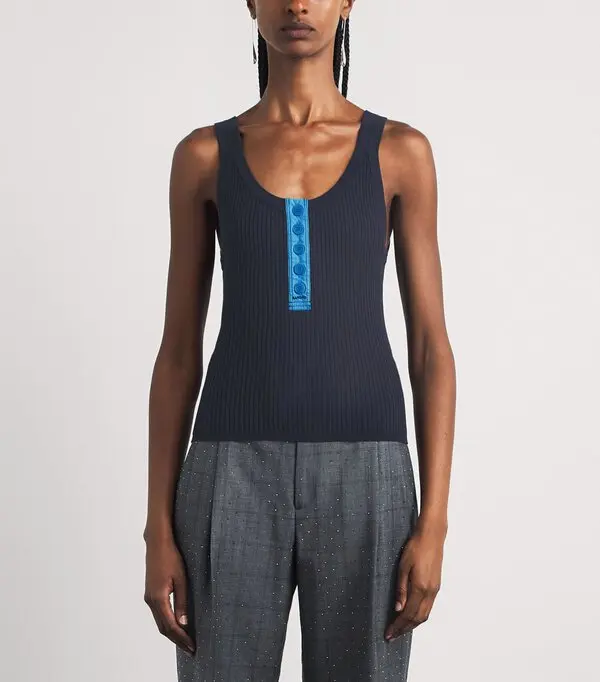 Sandro Rib-knit Contrast-placket Tank Top