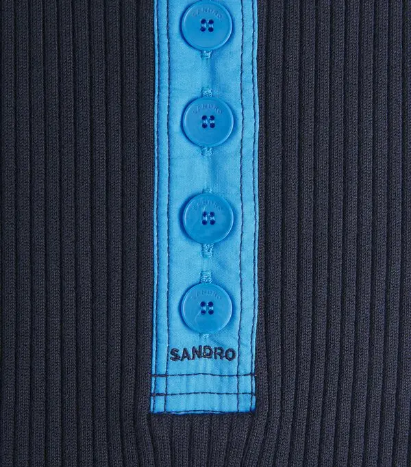 Sandro Rib-knit Contrast-placket Tank Top