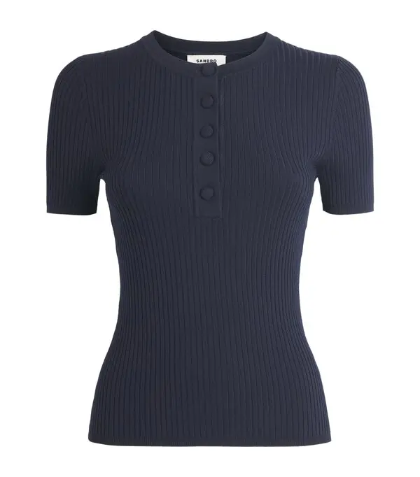 Sandro Rib-knit Short-sleeve Sweater - Blue