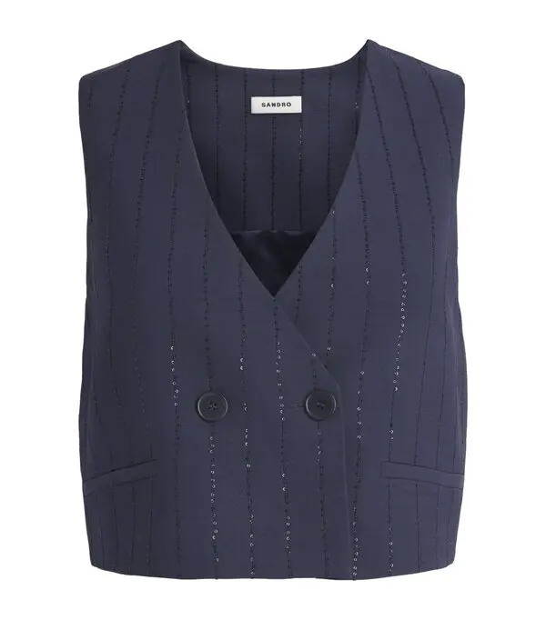 Sandro Embellished Stripe Waistcoat - Blue