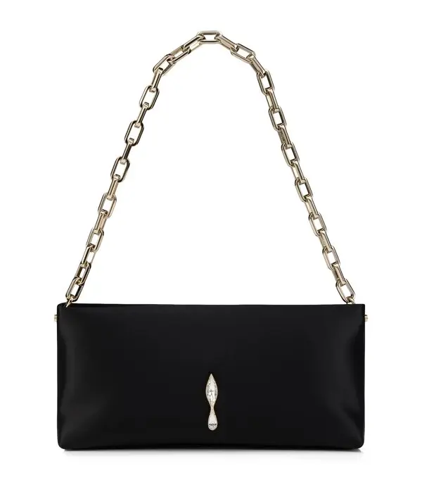 CHRISTIAN LOUBOUTIN Maykimay Chain Pouch Neoprene Satin Clutch Bag - Black