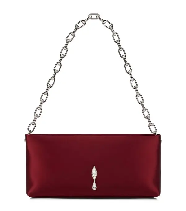 CHRISTIAN LOUBOUTIN Maykimay Chain Pouch Neoprene Satin Clutch Bag - Red