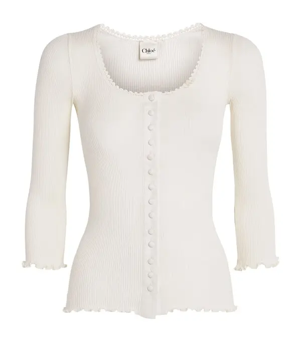 Chloé Cotton-silk Ribbed Cardigan - White