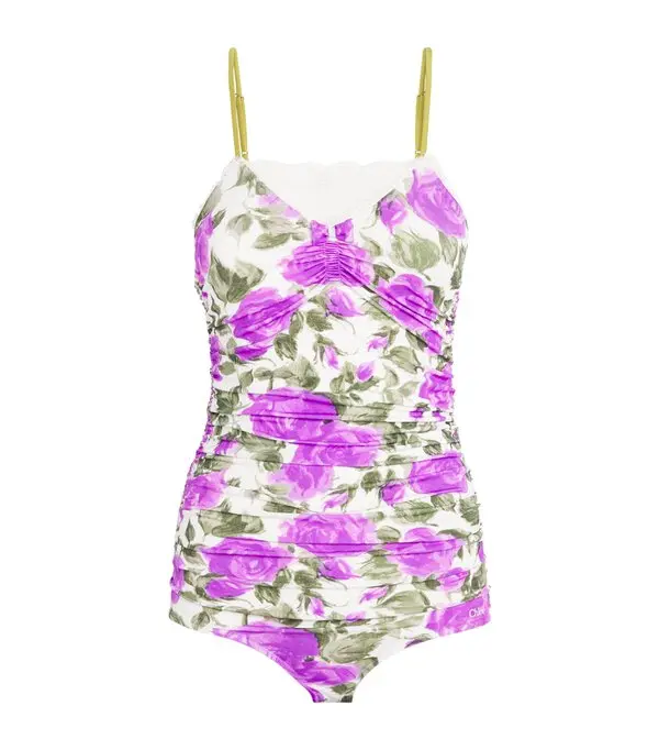 Chloé Rose Print Lace-detail Swimsuit