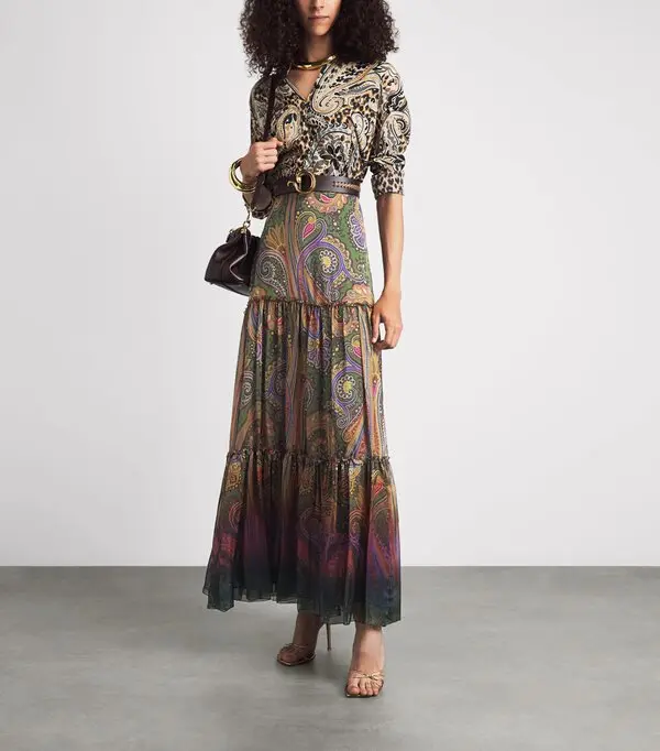 Etro Silk Paisley Tiered Maxi Skirt