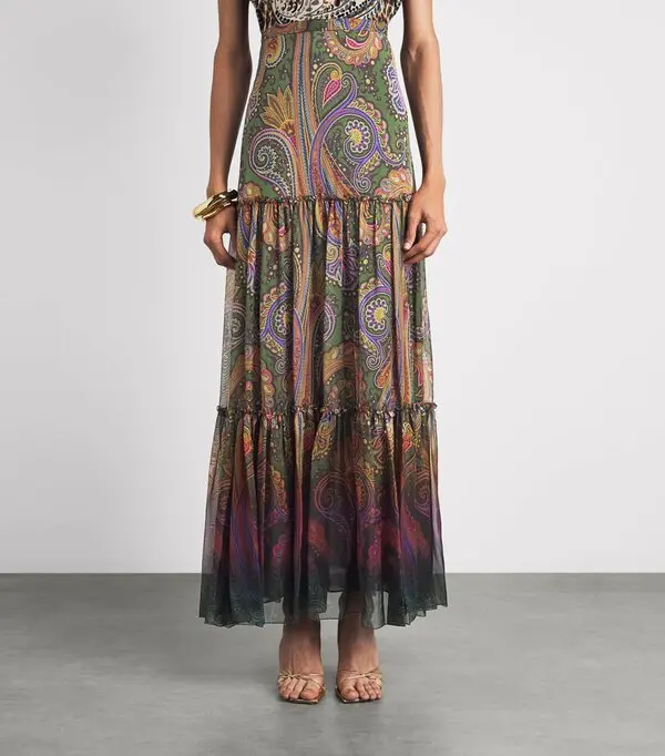 Etro Silk Paisley Tiered Maxi Skirt