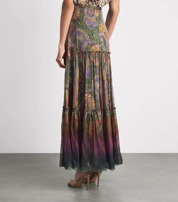 Etro Silk Paisley Tiered Maxi Skirt
