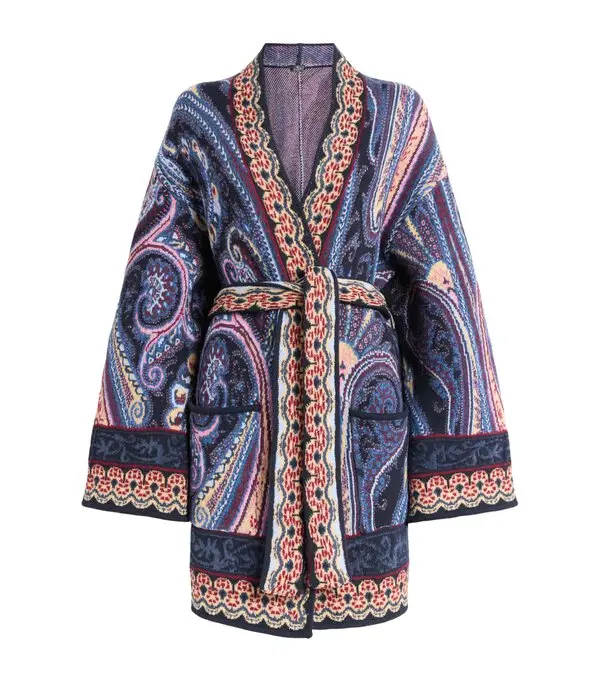 Etro Paisley Waist-belt Cardigan - Blue