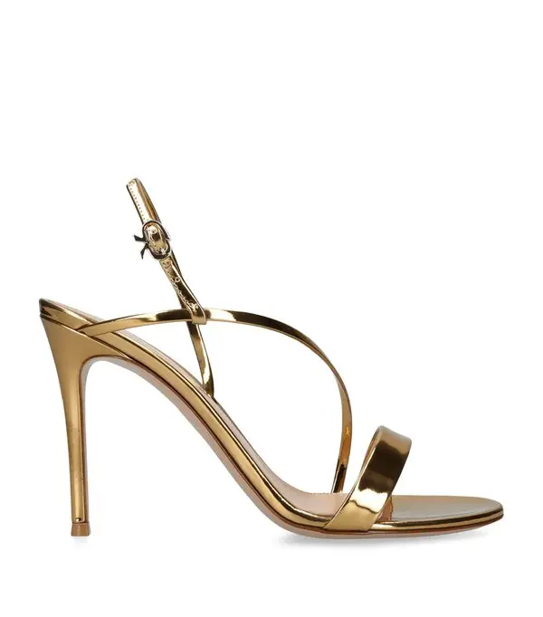 GIANVITO ROSSI Metallic Leather Manhattan Heeled Sandals 95 - Gold