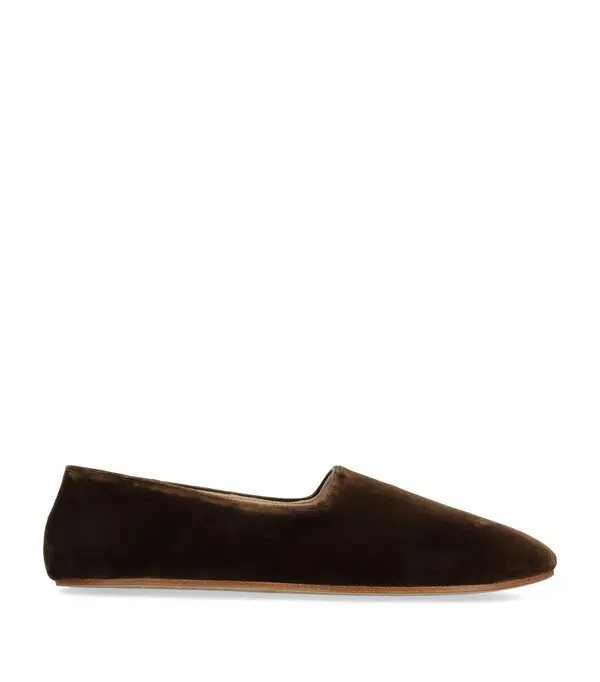 THE ROW Ponti Velvet Slippers - Brown