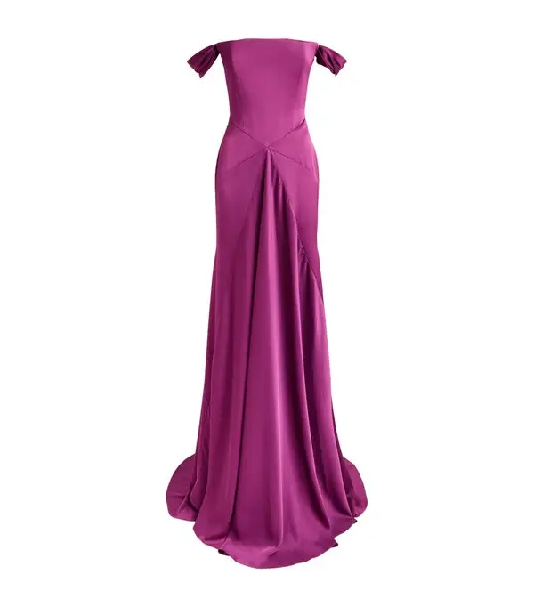Alex Perry Satin Crepe Off-shoulder Gown - Purple