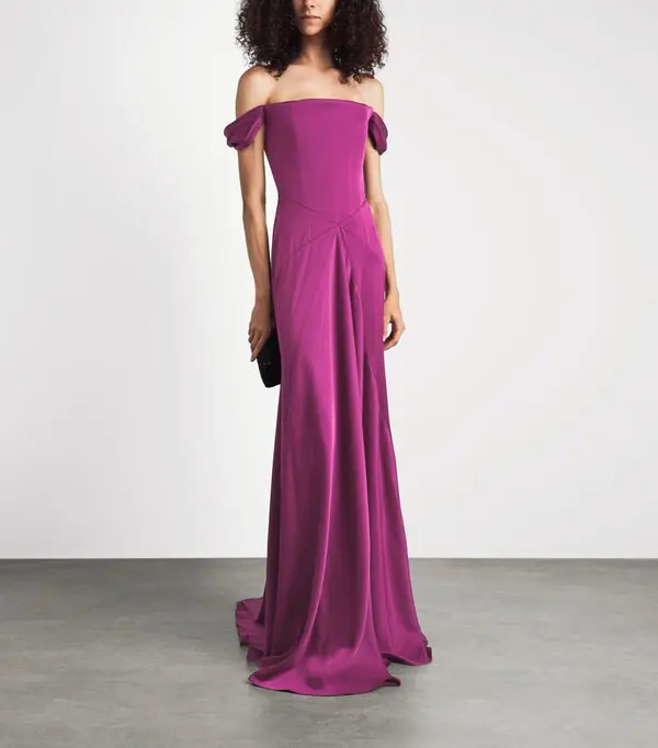 Alex Perry Satin Crepe Off-shoulder Gown