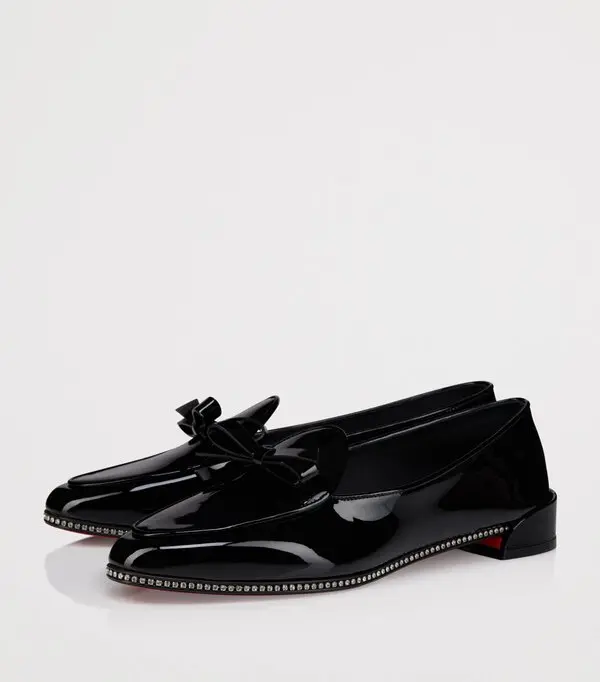 CHRISTIAN LOUBOUTIN Patent Leather Mocastrass Loafers With Crystal Embellishments