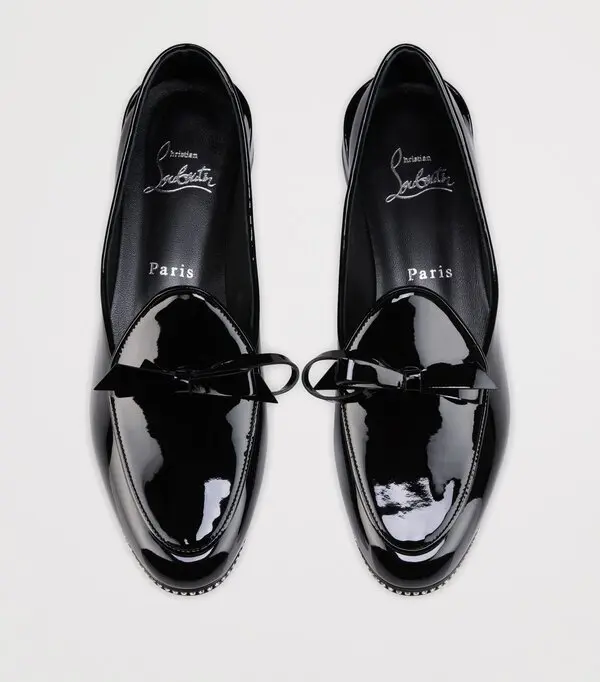 CHRISTIAN LOUBOUTIN Patent Leather Mocastrass Loafers With Crystal Embellishments