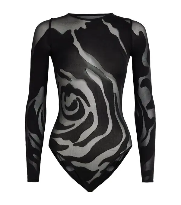 Wolford Sheer Rose Shadow Bodysuit - Black