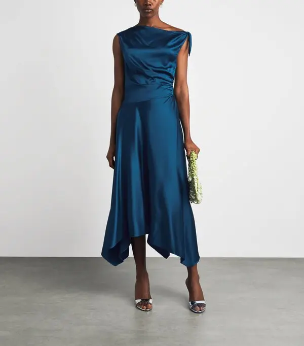 Staud Silk Portia One-shoulder Midi Dress