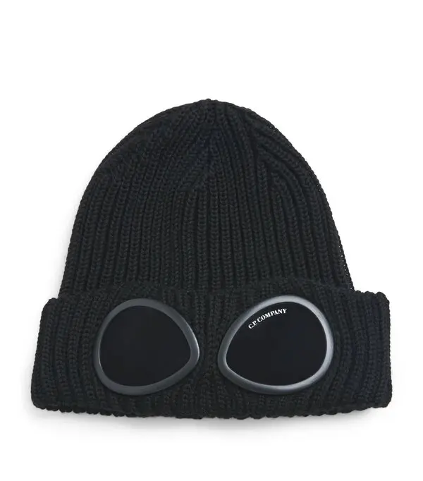 C.P. COMPANY Ribbed Wool Goggle Beanie - Black