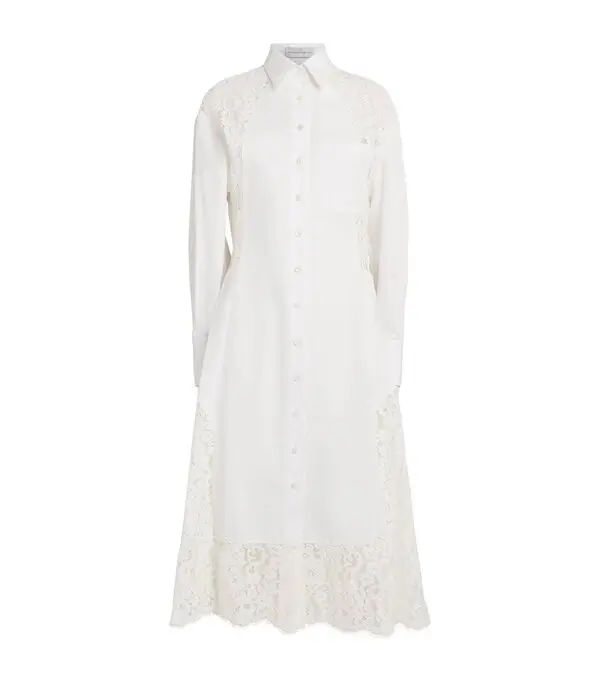 Stella McCartney Organic Cotton Lace-panel Midi Shirt Dress - White
