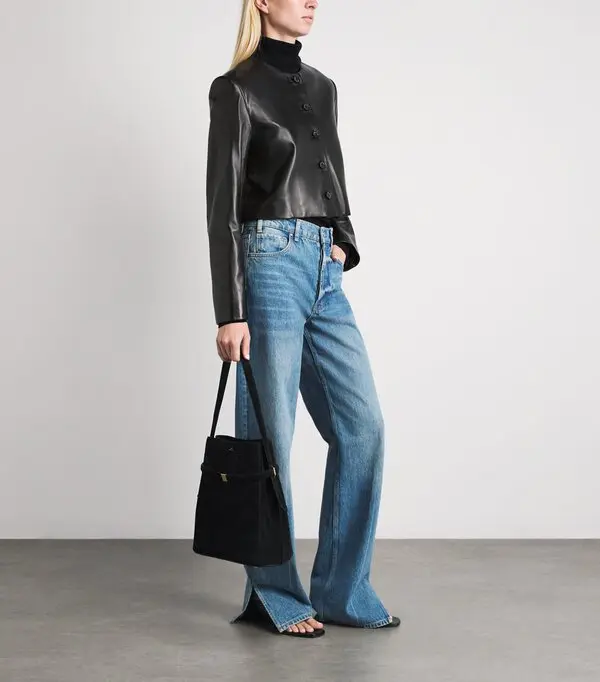 Brandon Maxwell Ryder Leather Cropped Jacket
