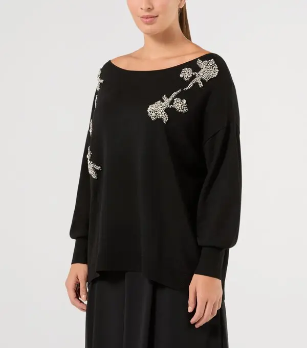 Marina Rinaldi Embellished Boat Neck Sweater