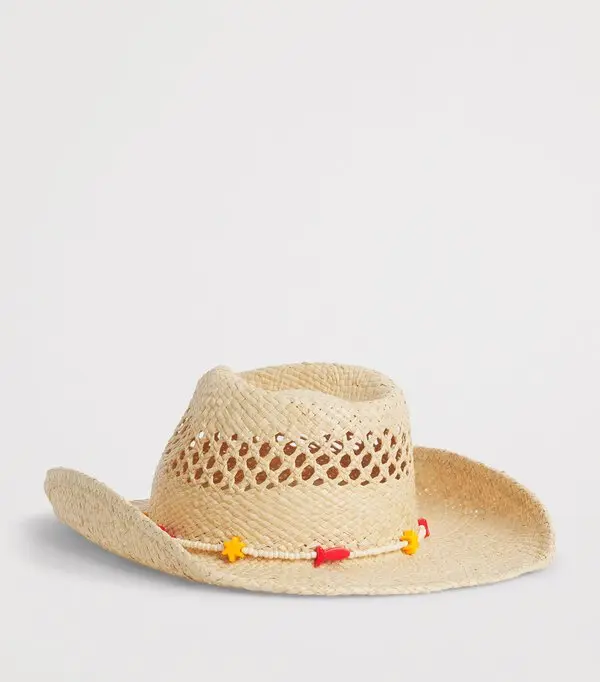 Lack Of Color Raffia Bead-embellished Cowboy Hat