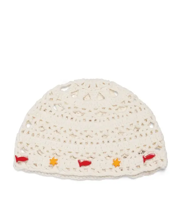 Lack Of Color Cotton Crochet Sunwave Beanie - Ivory