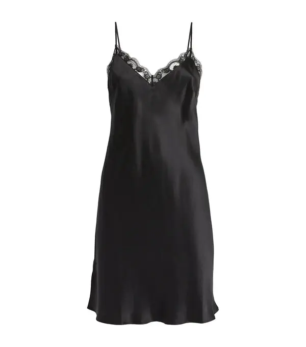 Simone Perele Silk-blend Lace Trim Slip Dress - Black
