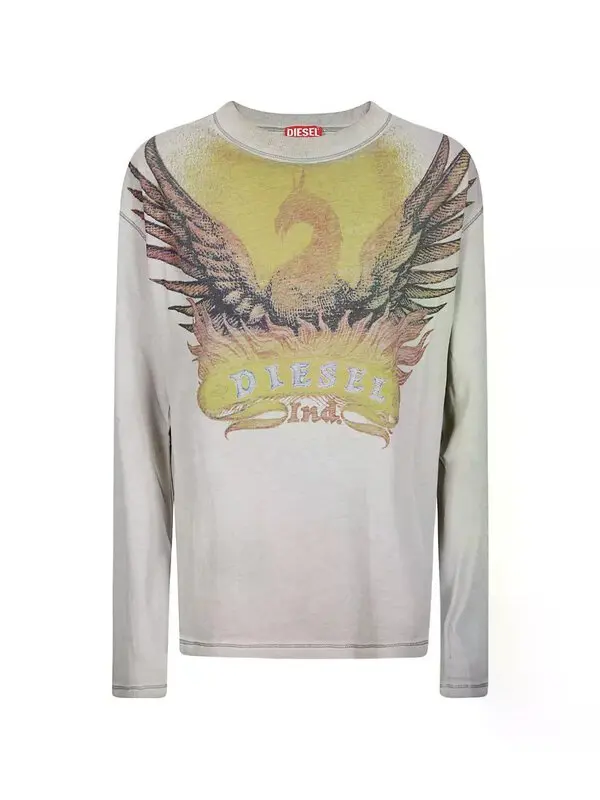 DIESEL® T-hilary Long-sleeved T-shirt With Phoenix Graphic - Neutrals