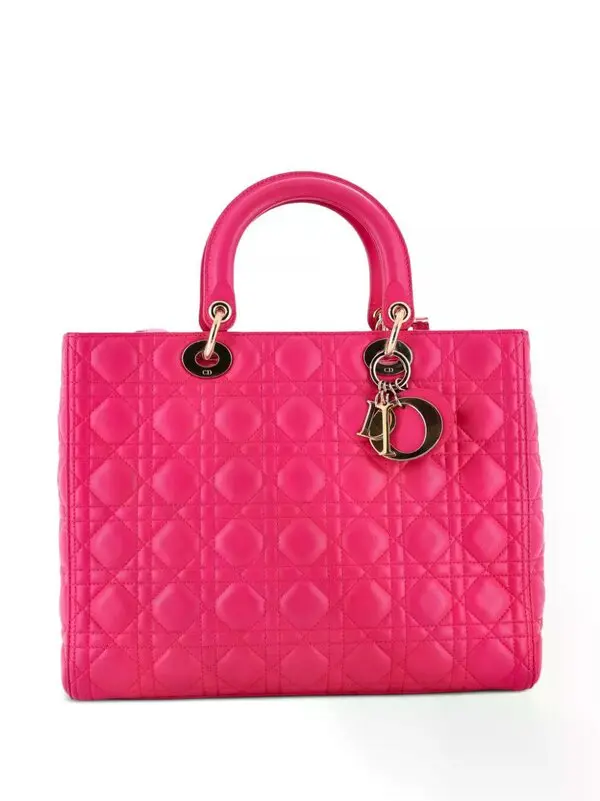 Dior Lady Bag Cannage Quilt Lambskin Tote Bag - Pink