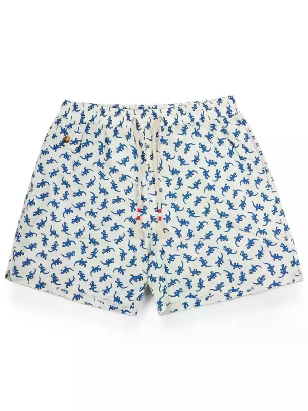 MC2 SAINT BARTH Gecko Print Drawstring Swim Shorts - Neutrals