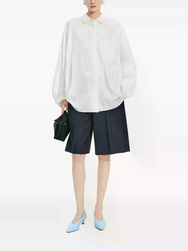 JNBY Striped Shirt With Classic Collar And Curved Hem - White
