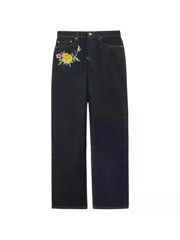 Kenzo Wildflower Straight-leg~cotton Trousers - Blue