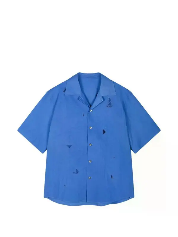 CROQUIS Eyelet-embroidery Short-sleeve Shirt - Blue